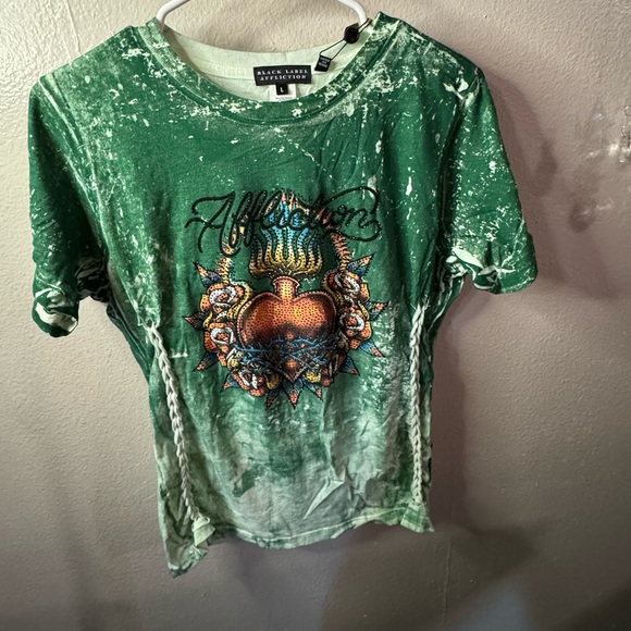 Affliction | Tops | Nwt Beautiful Graphic Green Affliction Shirt Size ...
